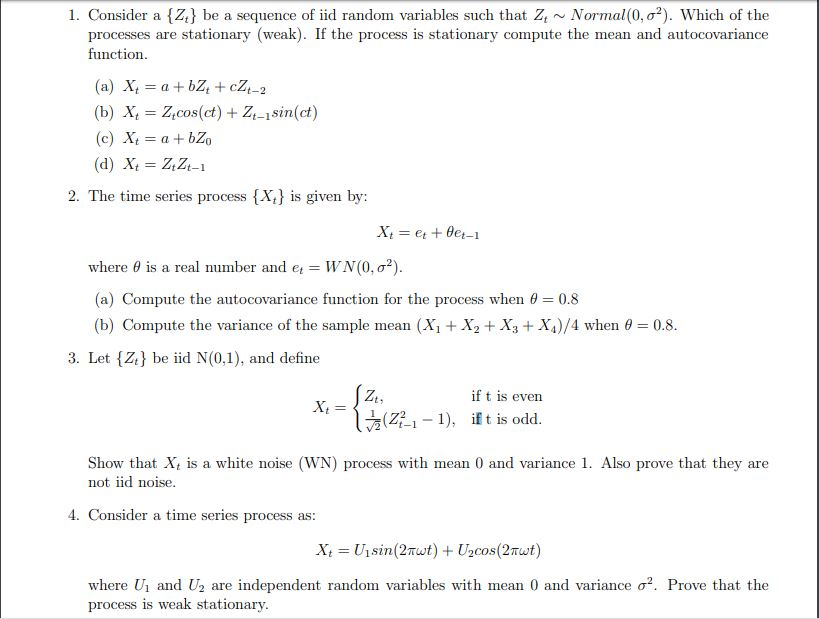 Solved 1. Consider a {Z} be a sequence of iid random | Chegg.com