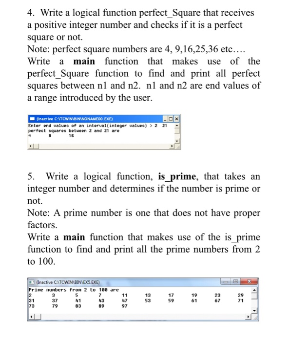 Solved 4. Write a logical function perfect Square that | Chegg.com