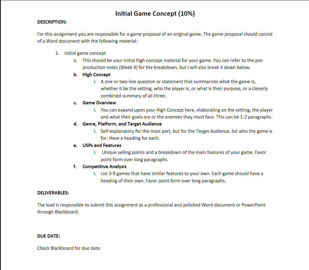 For this assignment you are responsible for a game | Chegg.com