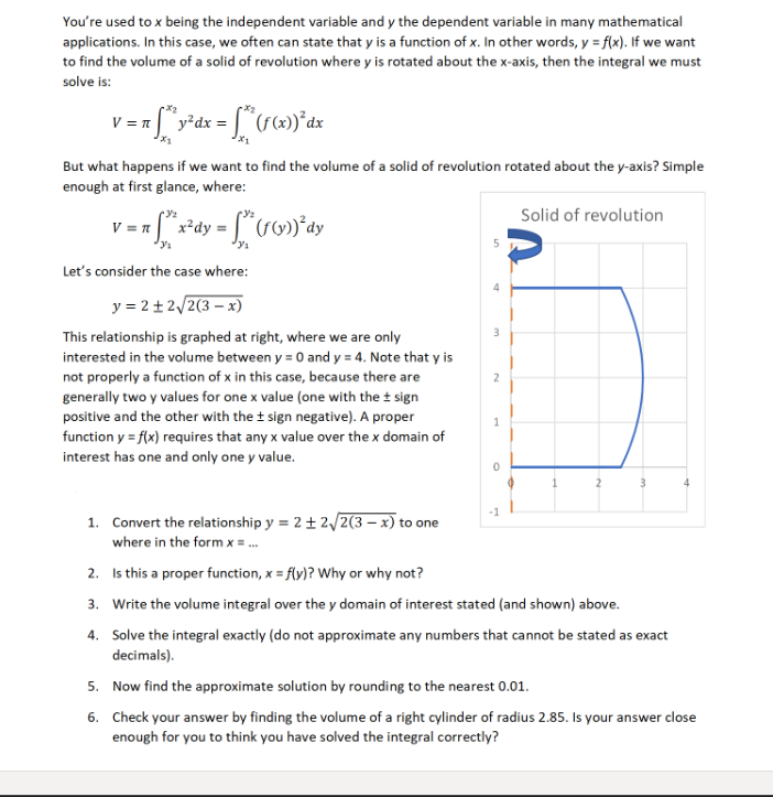 Solved You're used to x being the independent variable and y | Chegg.com