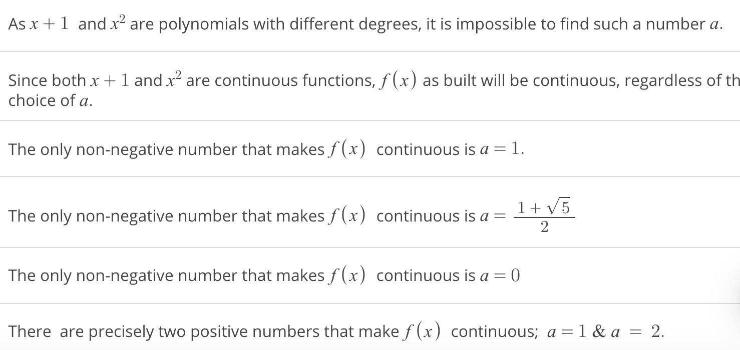 Solved Is it possible to find a non-negative number a ≥0 | Chegg.com