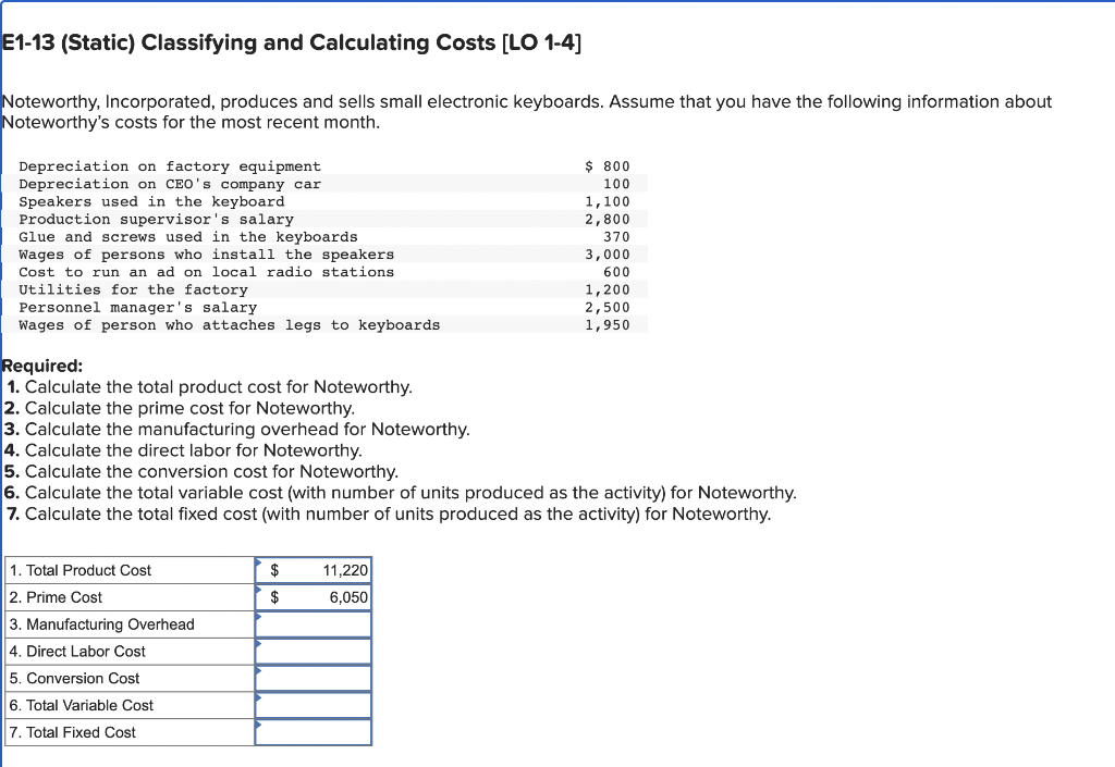 Solved E1-13 (Static) Classifying and Calculating Costs [LO | Chegg.com