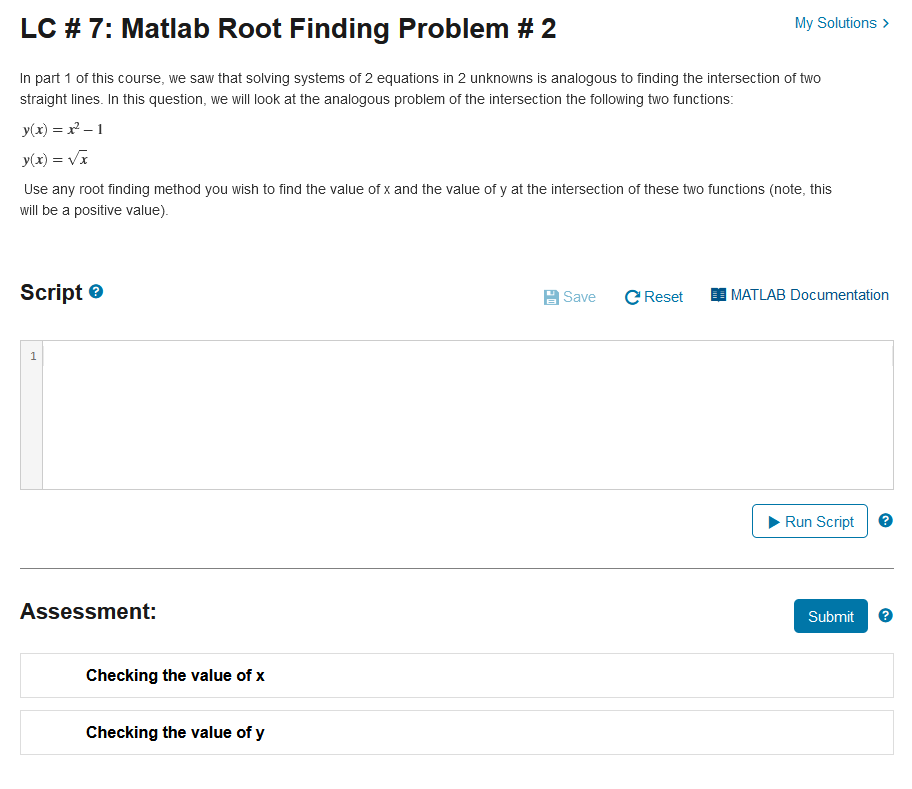 Solved LC # 7: Matlab Root Finding Problem # 2 My Solutions | Chegg.com