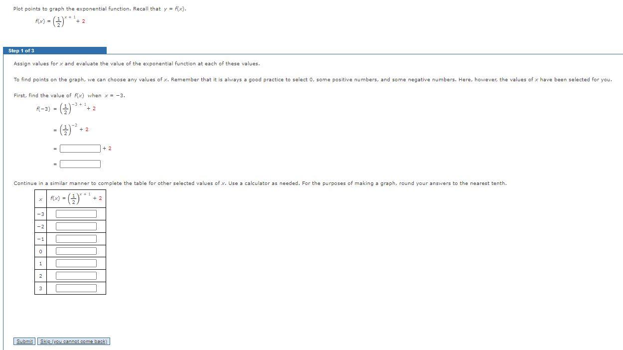 Solved Plot points to graph the exponential function. Recall | Chegg.com