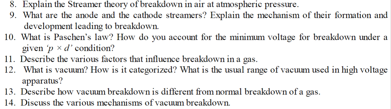 Solved 8. Explain the Streamer theory of breakdown in air at | Chegg.com
