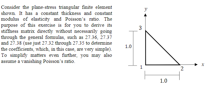 Solved Consider the plane-stress triangular finite element | Chegg.com