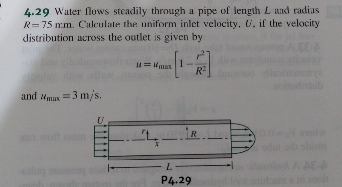 Solved 4.29 Water flows steadily through a pipe of length L | Chegg.com