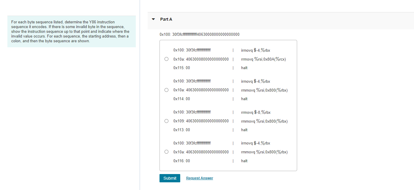 Solved Part A For each byte sequence listed, determine the | Chegg.com