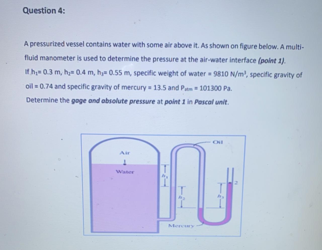 Solved Question 4: A pressurized vessel contains water with | Chegg.com