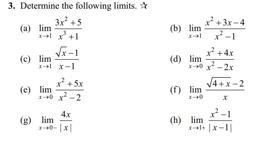Solved 2 3. Determine the following limits. * 3.x² +5 (a) | Chegg.com
