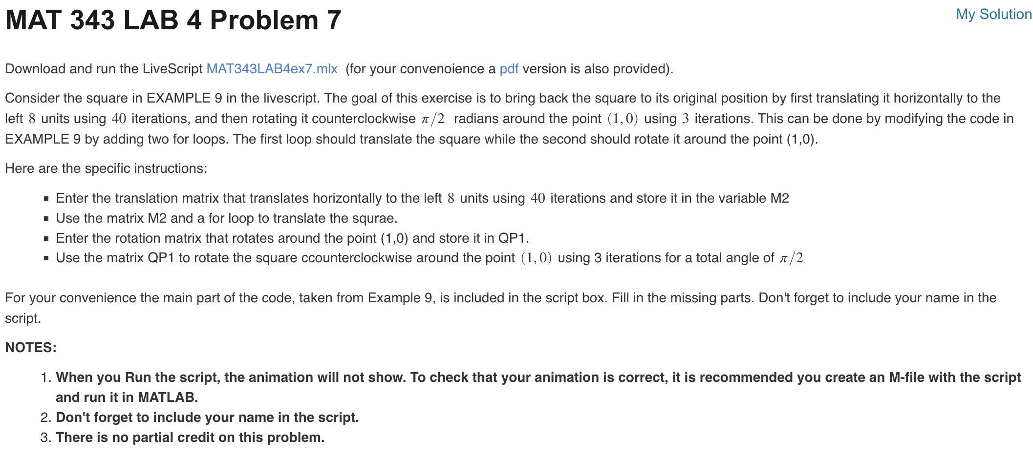 This is a MatLab question for linear algebra, all | Chegg.com