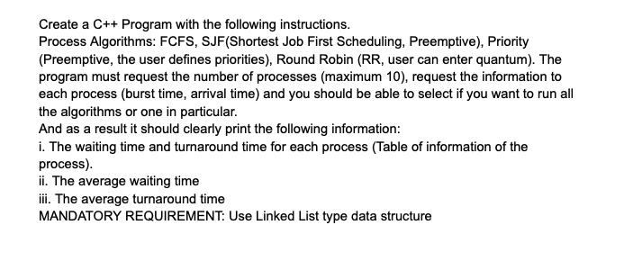 Create a C++ Program with the following instructions. | Chegg.com