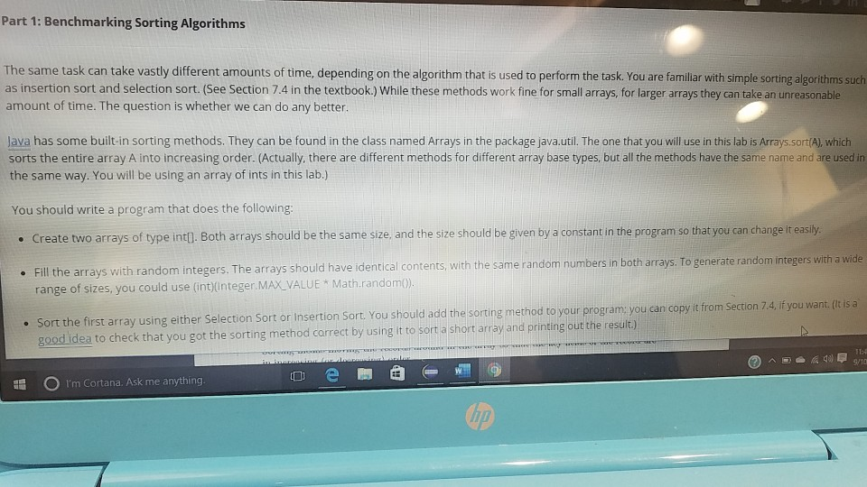 Solved Part 1: Benchmarking Sorting Algorithms The same task | Chegg.com