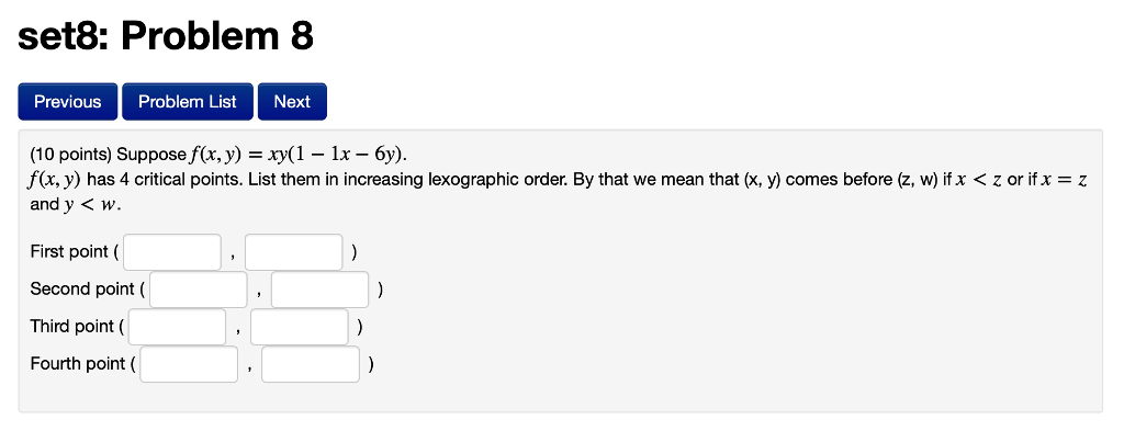 Solved set8: Problem 8 Previous Problem List Next (10 | Chegg.com