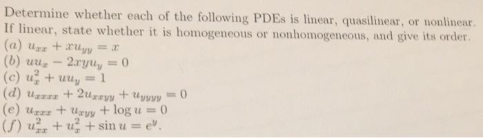 Solved Determine Whether Each Of The Following Pdes Is