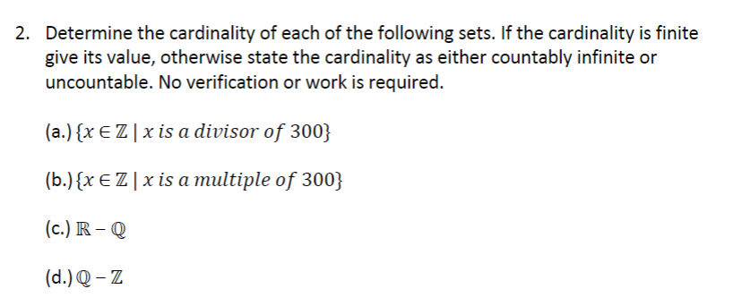 Solved Determine the cardinality of each of the following | Chegg.com