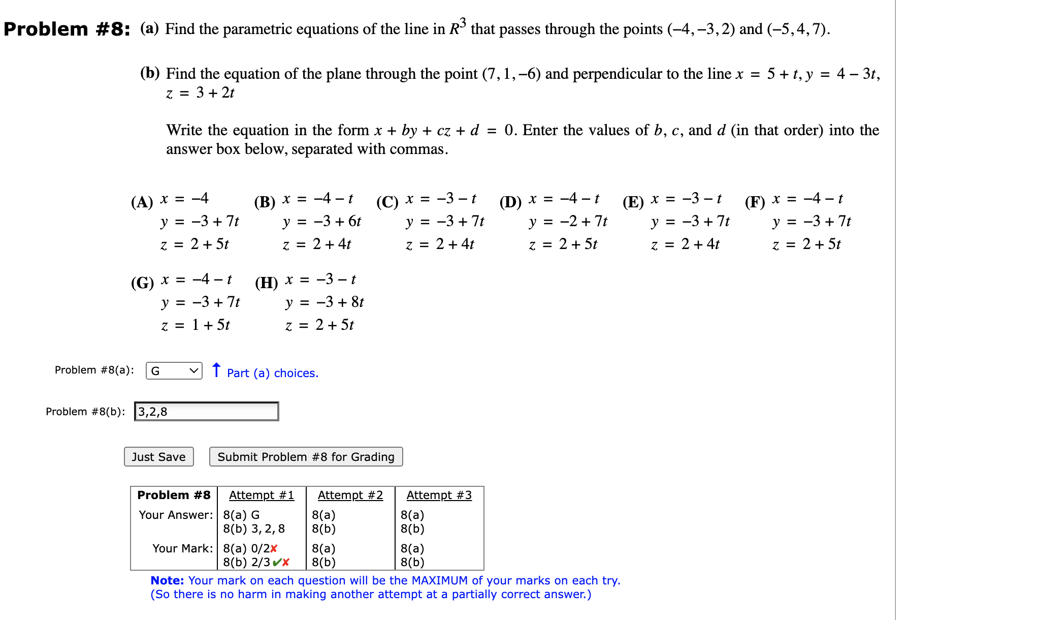 Solved Problem #8: (a) ﻿Find the parametric equations of | Chegg.com