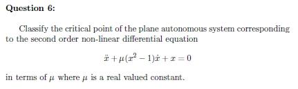 Solved Classify the critical point of the plane autonomous | Chegg.com