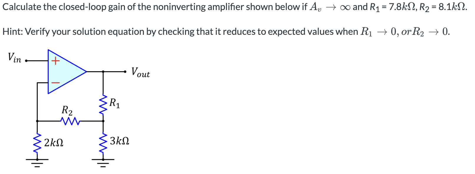 Solved Calculate the closed-loop gain of the noninverting | Chegg.com