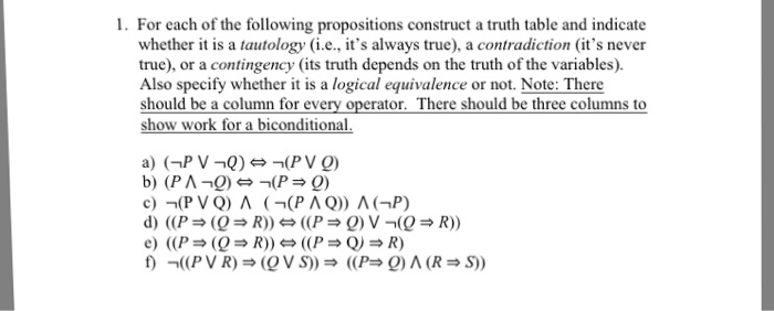 Solved For each of the following propositions construct a | Chegg.com