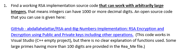 Solved 1. Find a working RSA implementation source code that | Chegg.com
