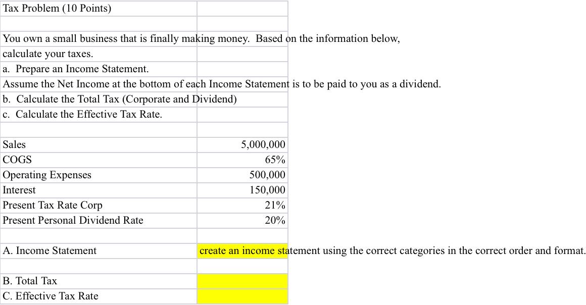 Solved Tax Problem (10 Points) You own a small business that | Chegg.com