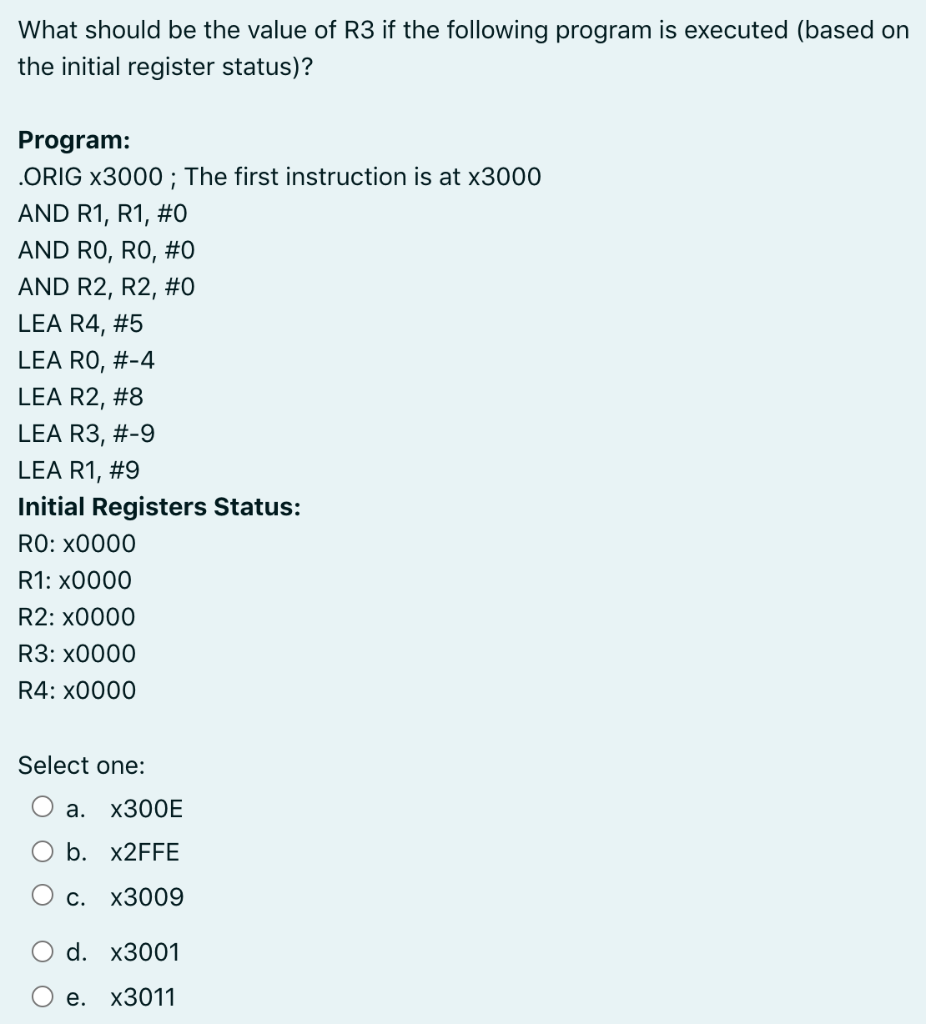 Solved .ORIG X3000 LD RO, A LEA R1, B LDR R2, R1, #-1 LDI | Chegg.com