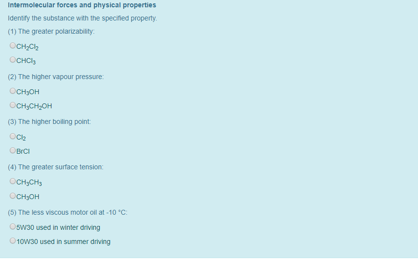 Solved Intermolecular forces and physical properties | Chegg.com