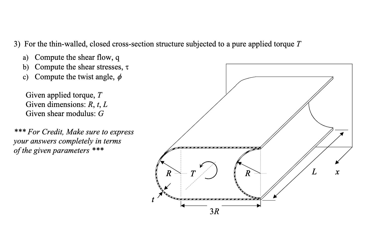 Solved 3) For the thin-walled, closed cross-section | Chegg.com