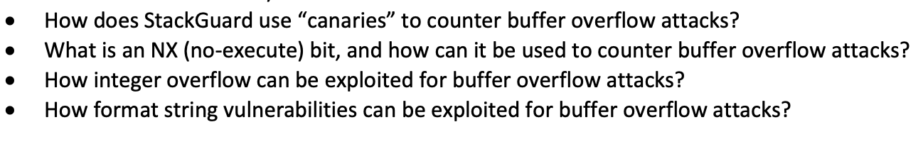 Solved How does StackGuard use "canaries" to counter buffer | Chegg.com