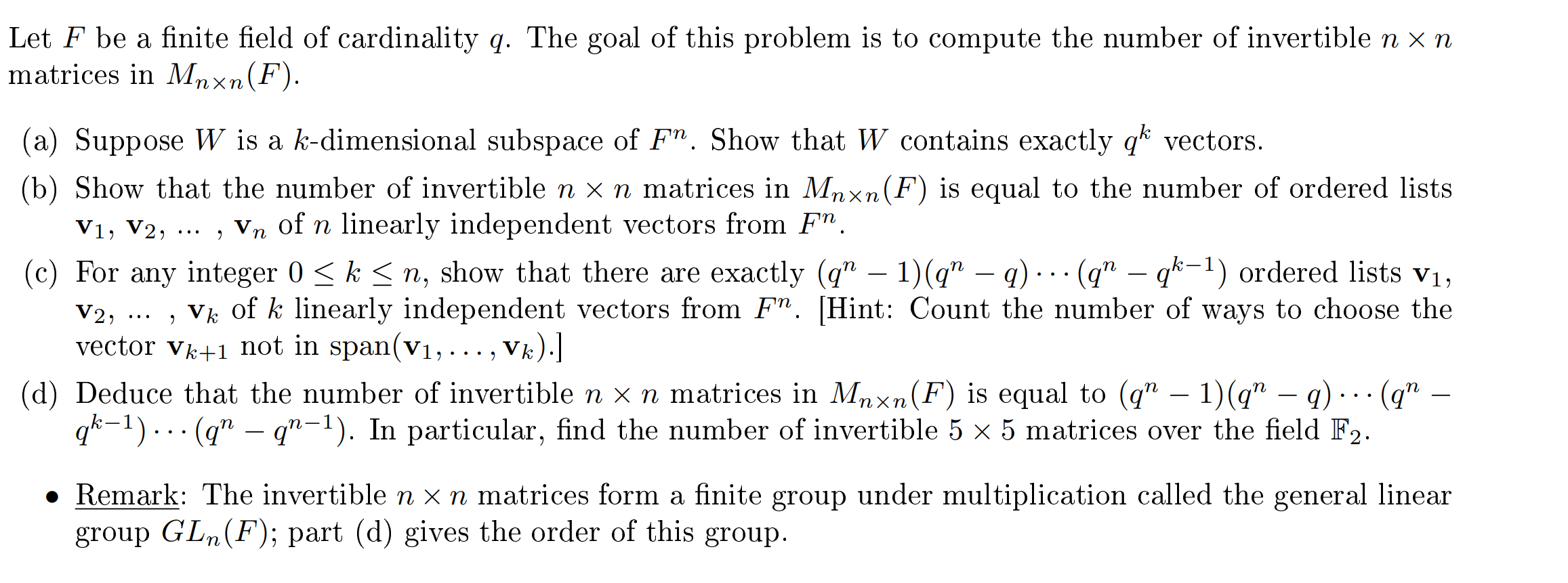 Solved Let F be a finite field of cardinality q. The goal of | Chegg.com