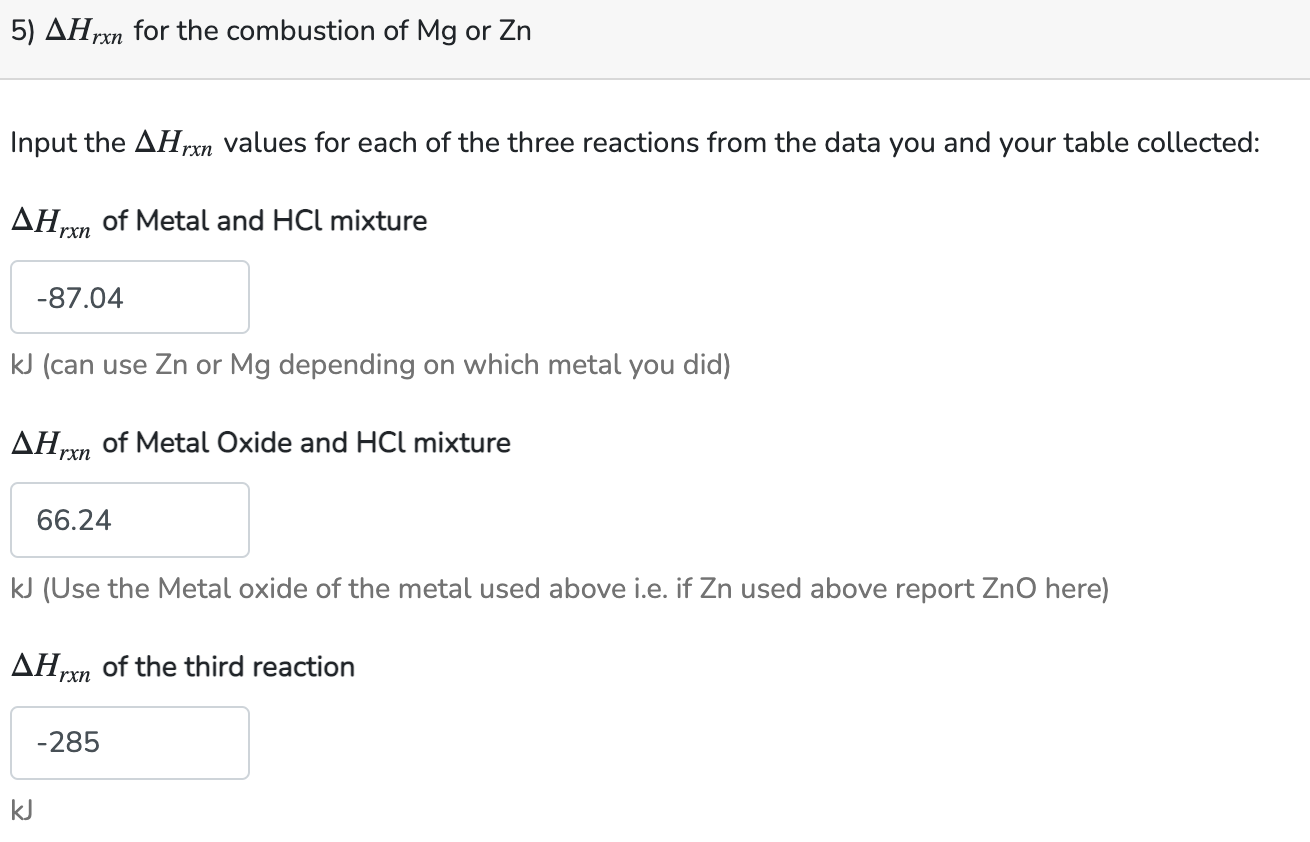 Solved Calculate AH rxn (For the trial used above) AHrxn for | Chegg.com
