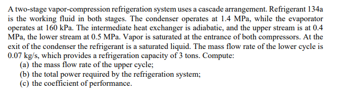 Solved A two-stage vapor-compression refrigeration system | Chegg.com