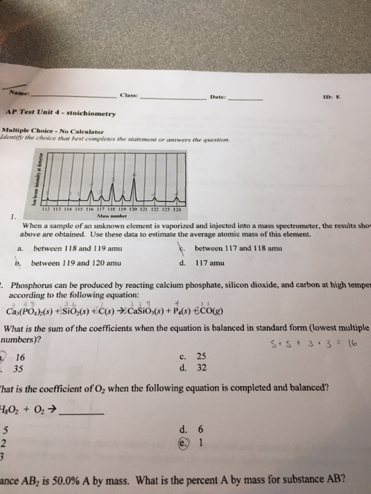 Solved Class AP Test Unit 4 -stoichiometry Multiple Choice | Chegg.com