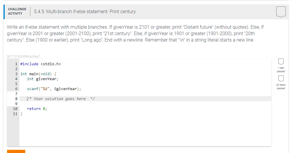 Solved CHALLENGE ACTIVITY 5.4.5: Multi-branch if-else | Chegg.com