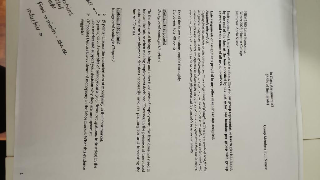 Solved In Class Assignment #3 (2.5\% of final grade) Group | Chegg.com