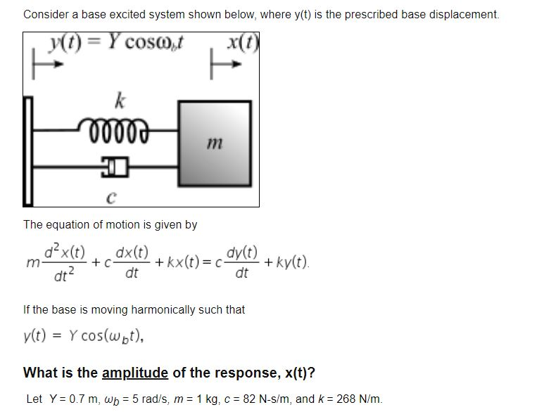 Solved Consider a base excited system shown below, where | Chegg.com