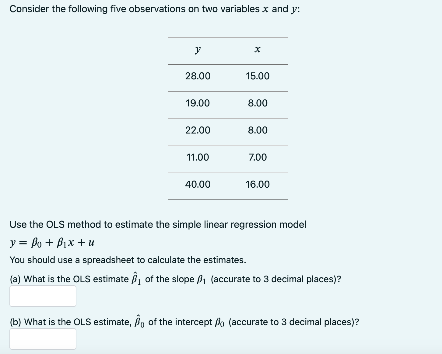 Solved Consider the following five observations on two | Chegg.com