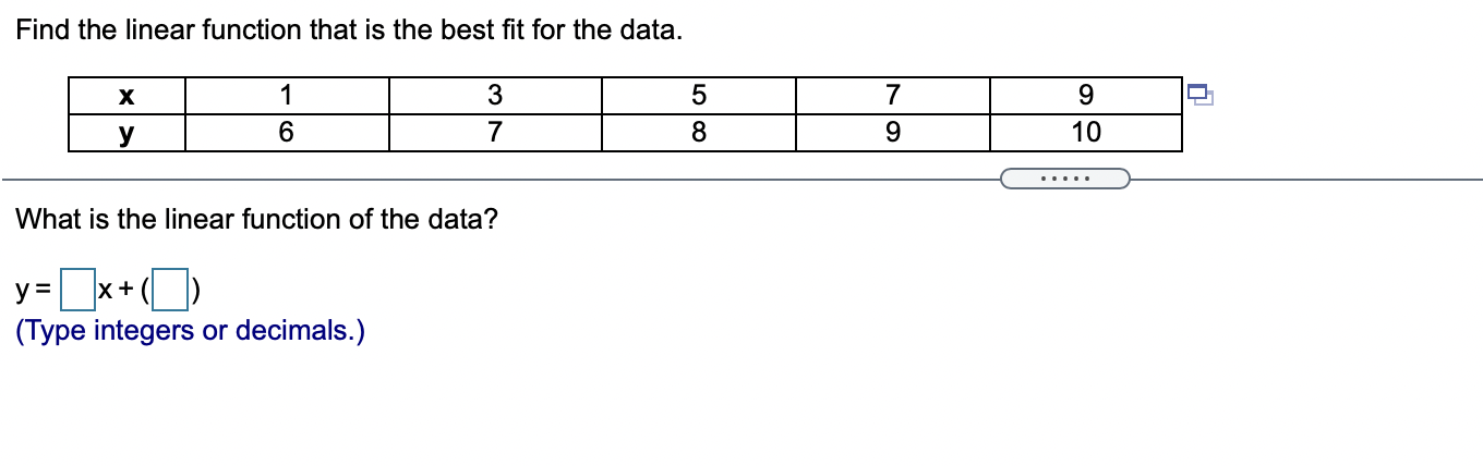 Solved Find the linear function that is the best fit for the | Chegg.com
