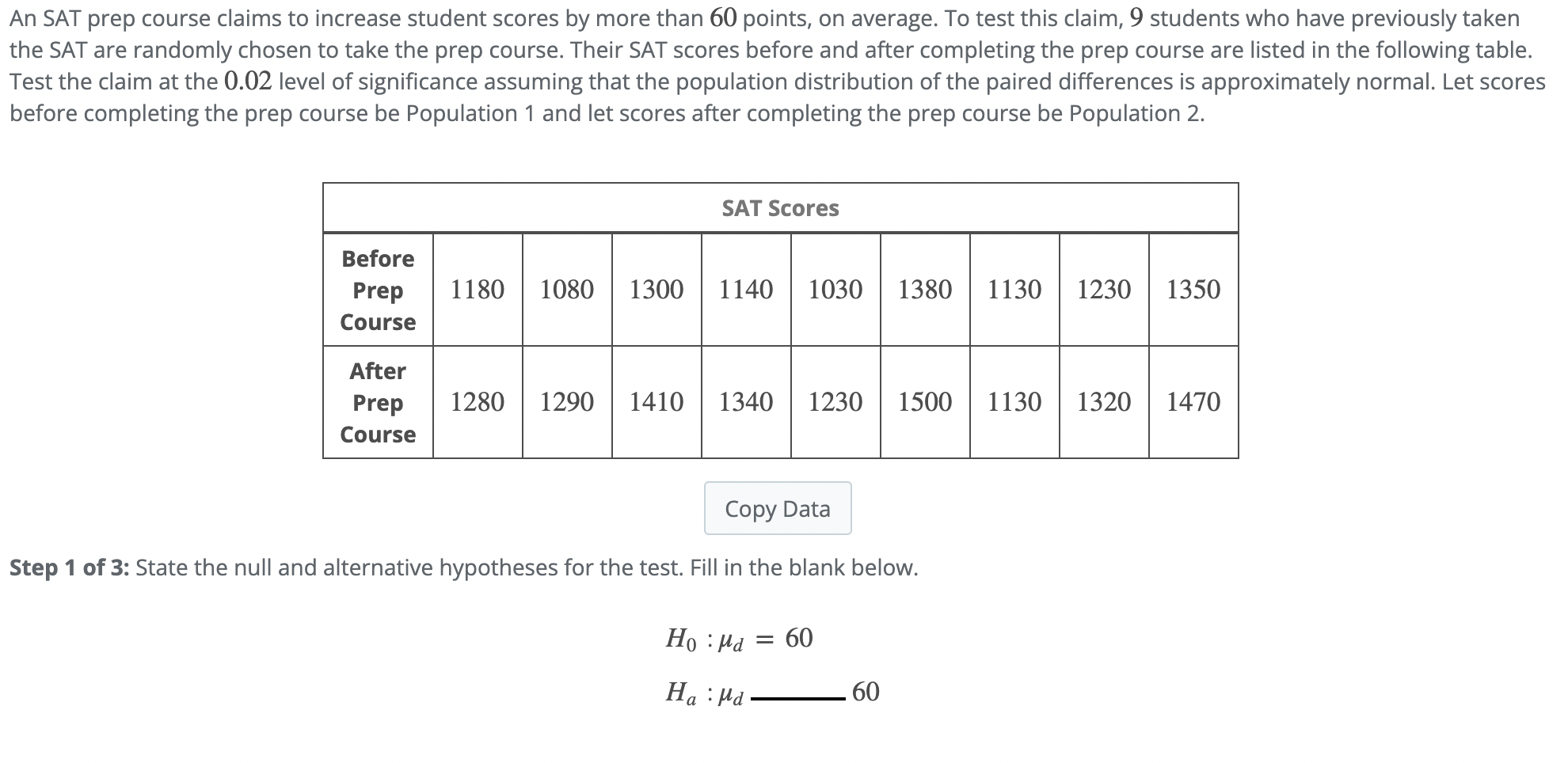 Solved An SAT prep course claims to increase student scores | Chegg.com