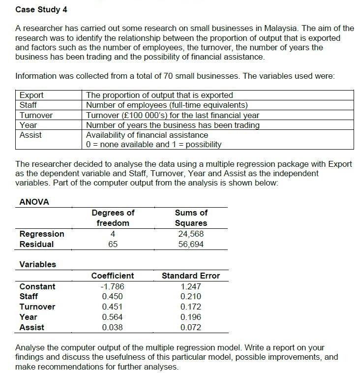 Solved Case Study 4 A researcher has carried out some | Chegg.com