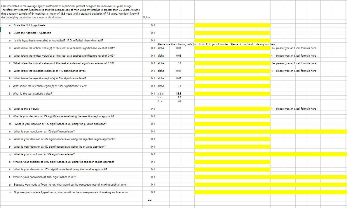 Solved Hypothesis Excel 