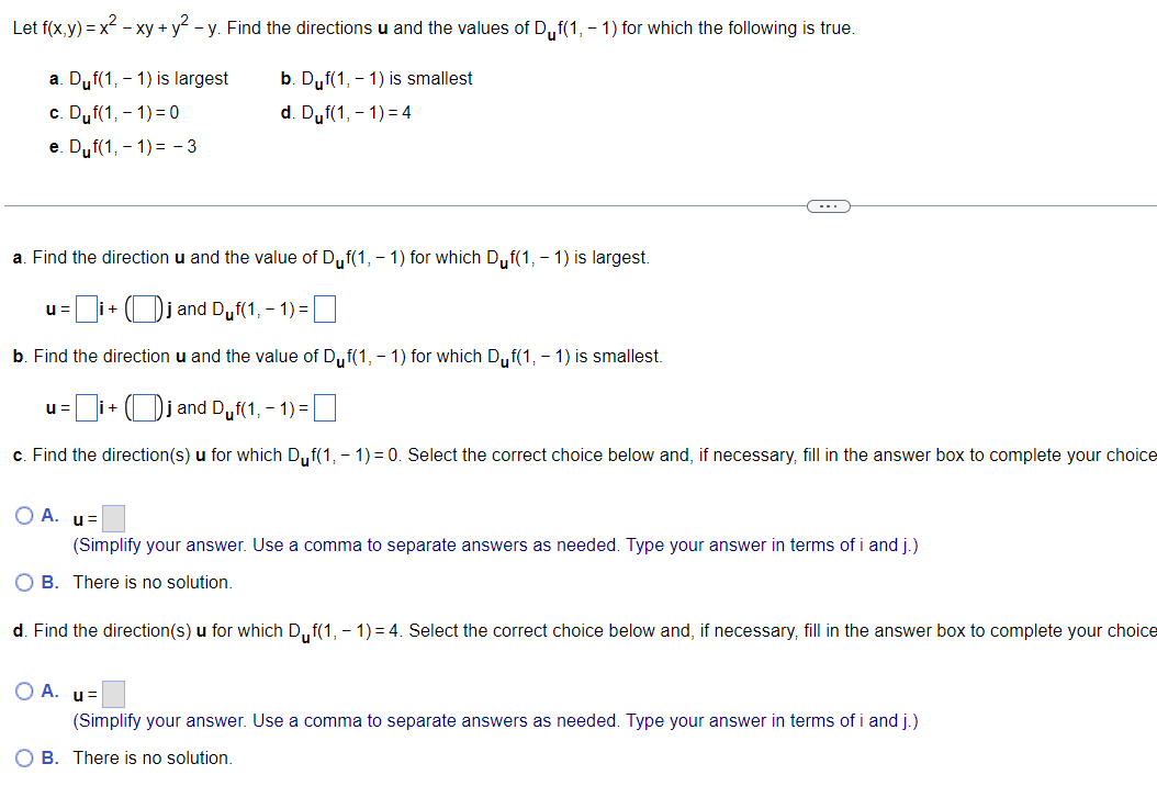 Solved Let f(x,y)=x2−xy+y2−y. Find the directions u and the | Chegg.com
