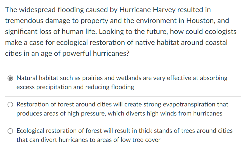 Solved The widespread flooding caused by Hurricane Harvey | Chegg.com