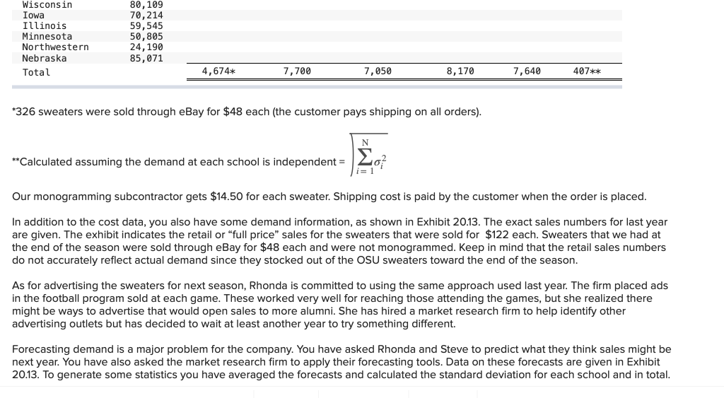 Solved Analytics Exercise 20-3 (Algo) Big10Sweaters.com is a | Chegg.com