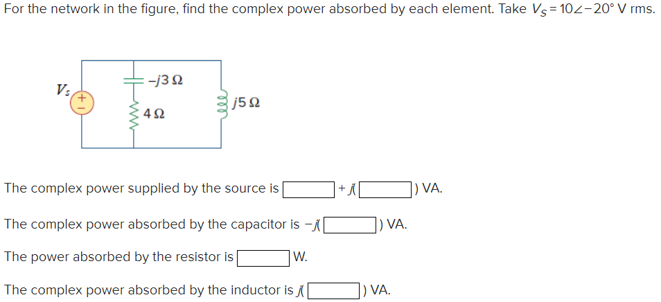 Solved For the network in the figure, find the complex power | Chegg.com