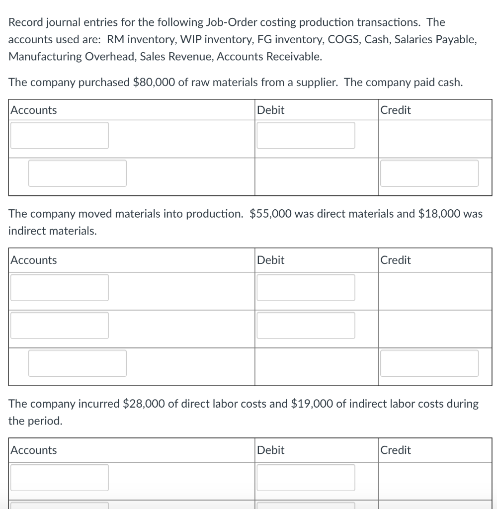 Solved Record journal entries for the following Job-Order | Chegg.com