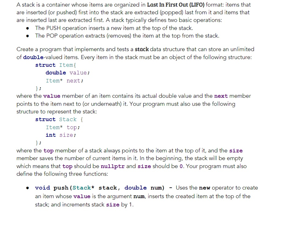 Solved A stack is a container whose items are organized in | Chegg.com