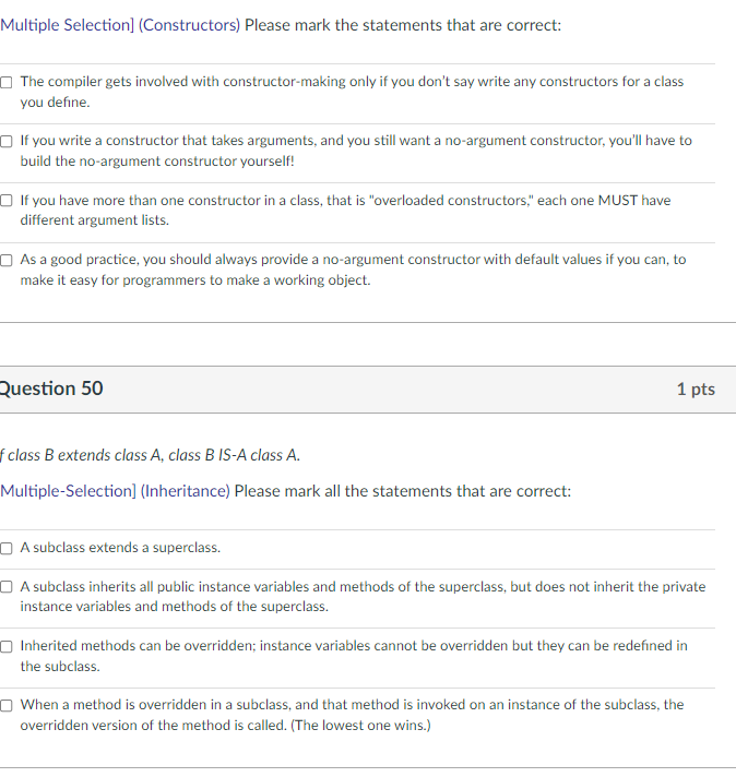 Solved Multiple Selection] Constructors Please Mark The