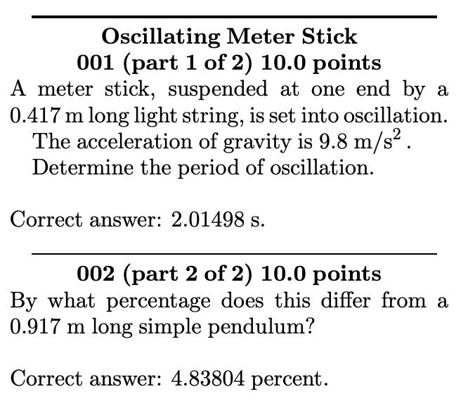 Solved Oscillating Meter Stick 001 (part 1 of 2) 10.0 points | Chegg.com